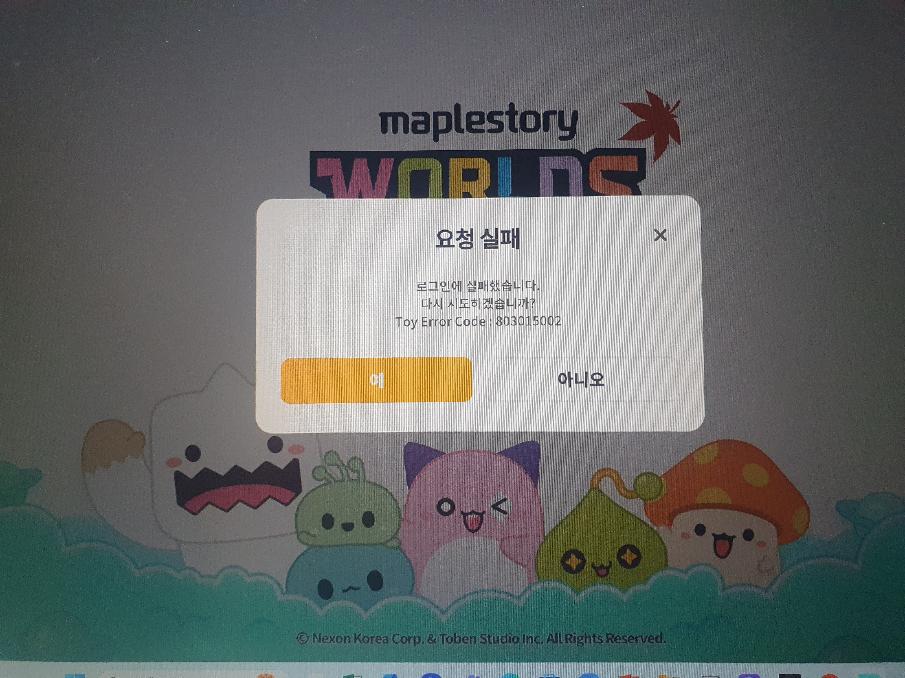 로그인 시도 후 toy error code 803015002
